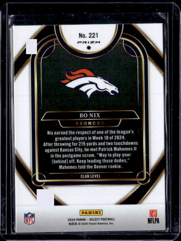 2024 Select - Bo Nix - Orange Black Shock - Club Level #221 Rookie ...