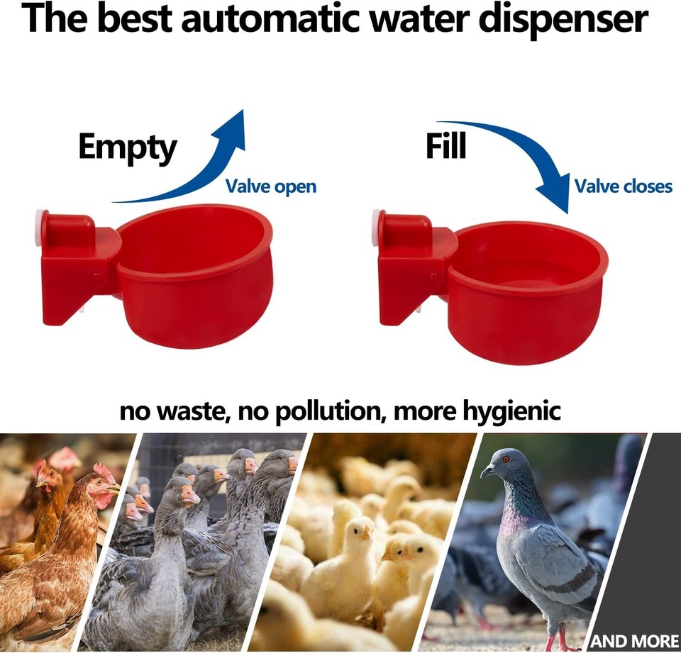12 PCS Automatic Water Cups Poultry Drinker Waterer Chicken Duck Quail ...