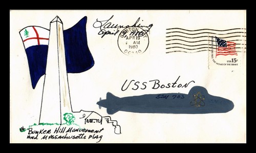 DR JIM STAMPS US NAVAL COVER USS BOSTON SSN-703 LAUNCHING HAND PAINTED ...