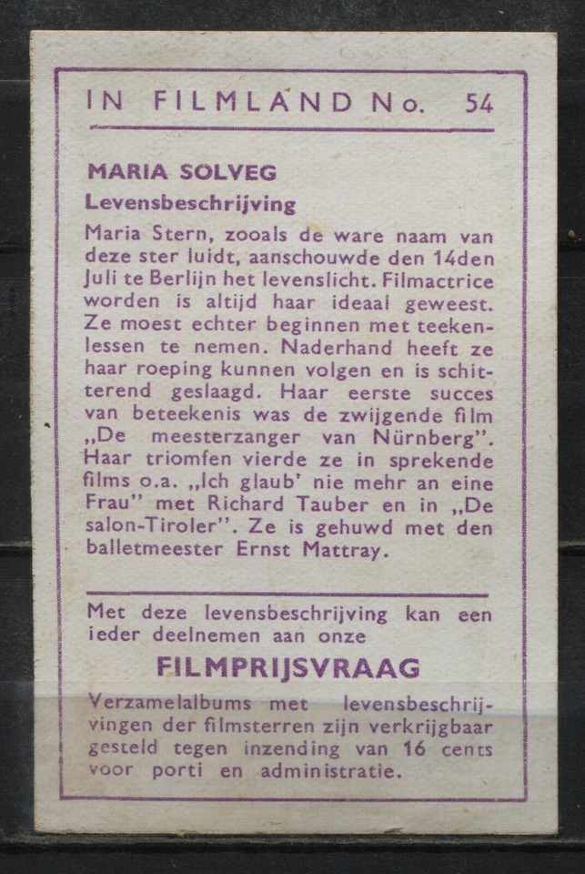 Maria Solveg Vintage Movie Film Star Trading Card | eBay