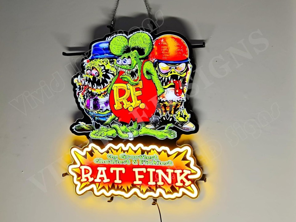 Rat Fink Hot Rod Garage Beer 24"x20" Vivid LED Neon Sign Light Lamp ...