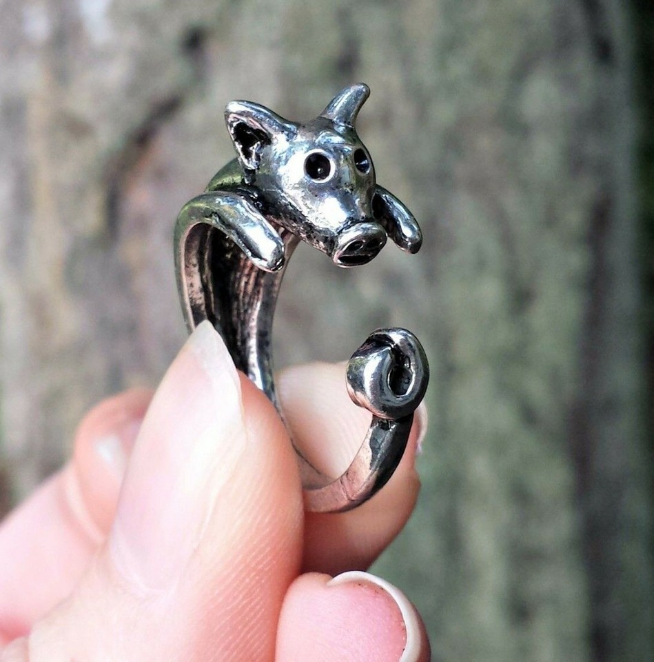 Pig Ring - Adjustable Wrap Ring - Silver Piglet Hog Animal Lover Farmer ...
