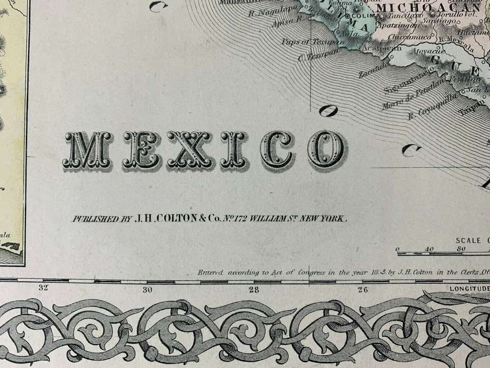 1855 Antique MEXICO Map Hand-Colored Colton's Atlas - Great Gift! | eBay