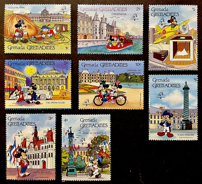 GRENADA GREN DISNEY PHILEXFRANCE STAMPS SET 8V 1989 MNH MICKEY IN PARIS ...