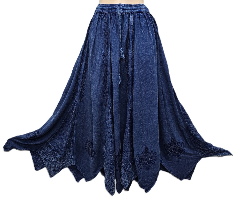 Maxi Skirt Medieval Handkerchief Rayon Embroidered One Size 10 12 14 16 ...