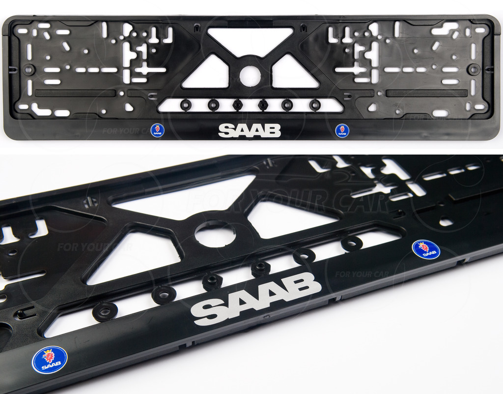 2x SAAB LOGO LICENSE PLATES FRAMES NUMBER PLATE SURROUNDS HOLDERS FOR ...