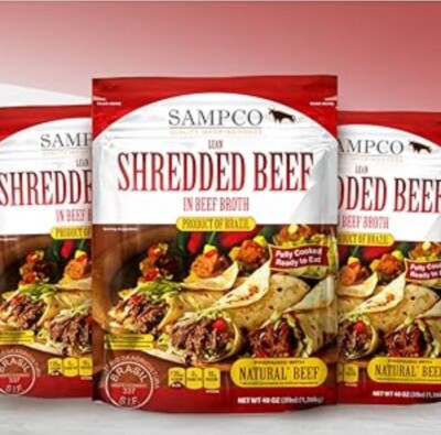 3X SAMPCO Lean Shredded Beef 3lb Pouches Fully Cooked All Natural ...