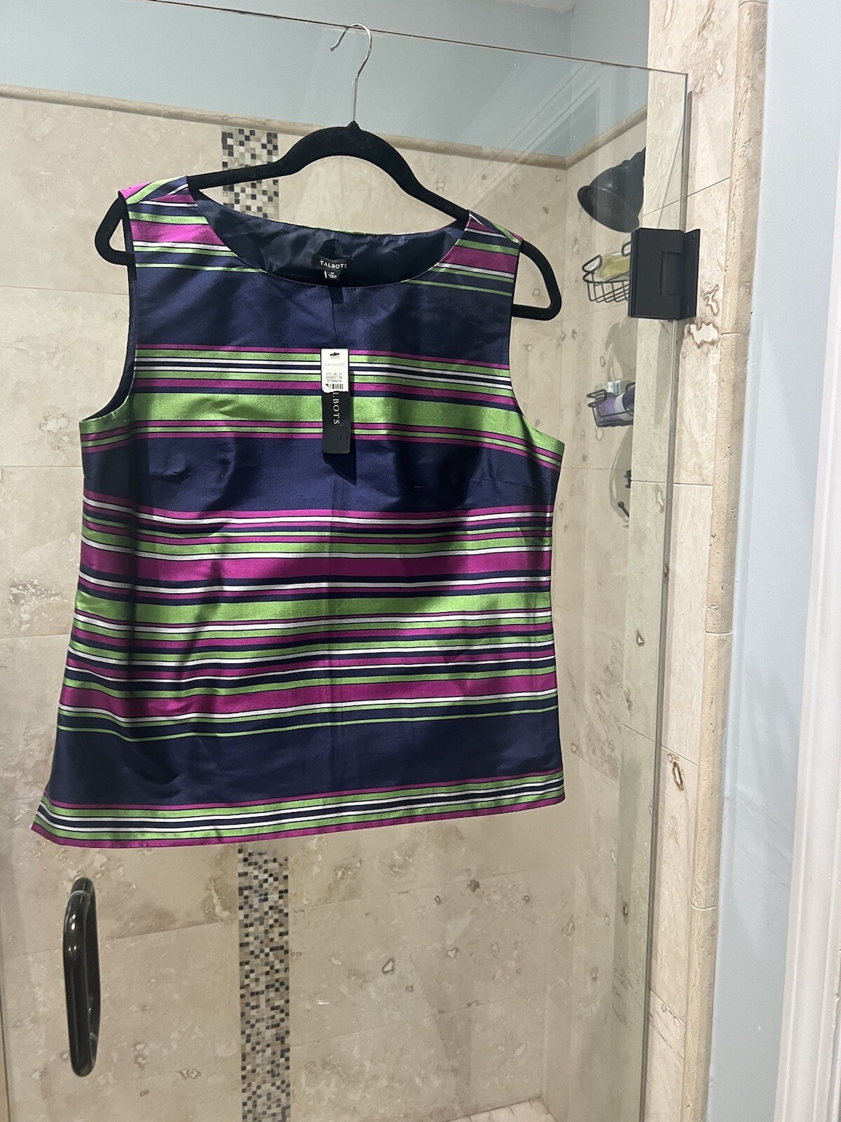 Nwt New Talbots Silk Shell Tank Womens Sleeveless Top Navy Pink Green ...