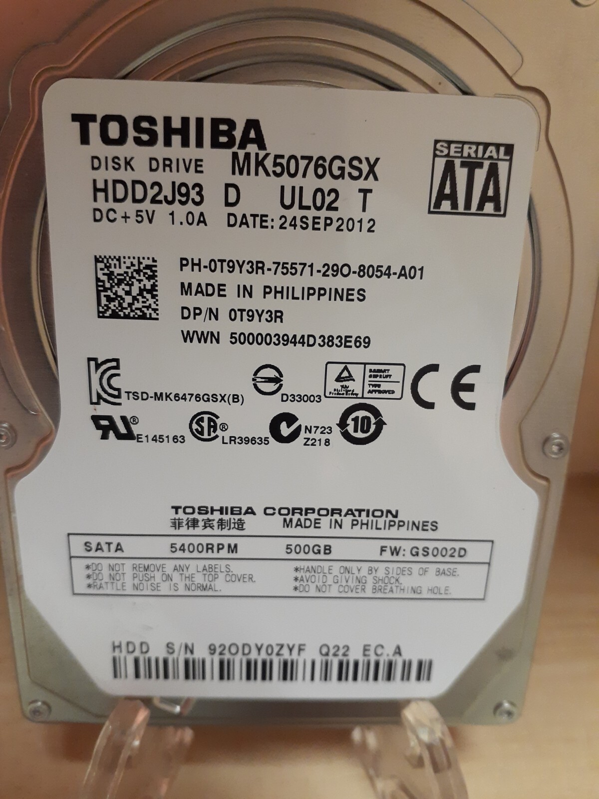 Toshiba MK5076GSX HDD2J93 D 500GB SATA 2.5 Hard Drive 0T9Y3R T9Y3R | eBay