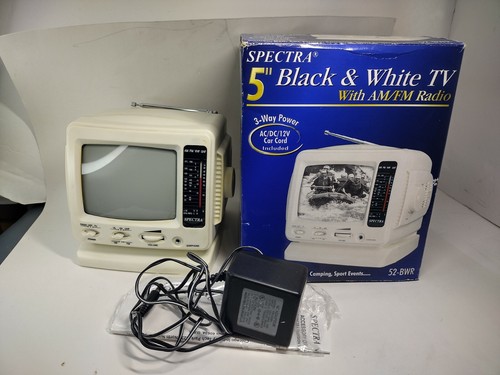 Vintage Spectra 5" Black and White TV AM FM Radio Portable 52-BWR with ...