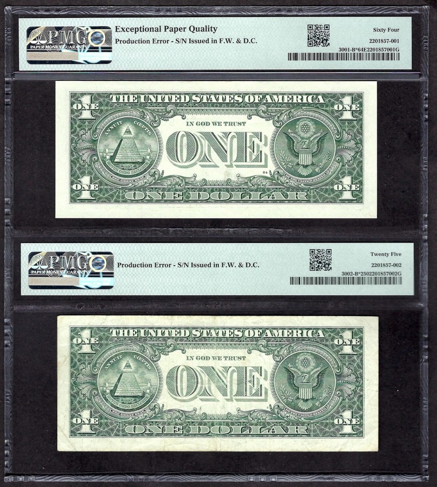 🇺🇸 (2) 2013 $1 STAR PRODUCTION ERROR ♚DUPLICATE SERIAL NUMBER♚ PMG ...
