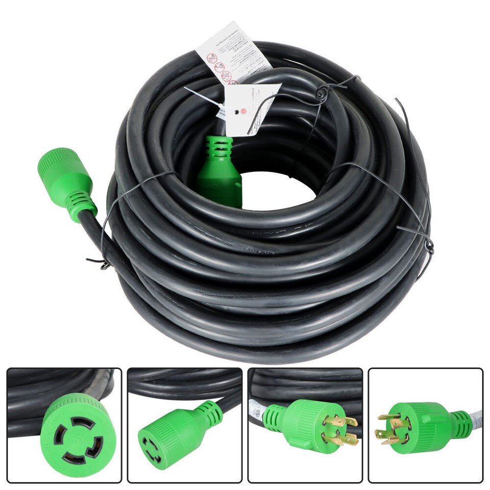 30 AMP 40/50/75/100FT 4 Prong Generator Extension Cord NEMA L14-30P to ...