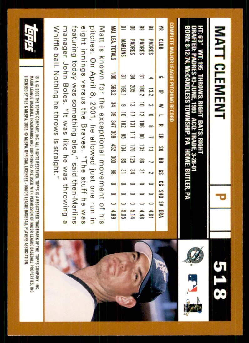 2002 Topps Matt Clement Baseball Cards #518 | eBay