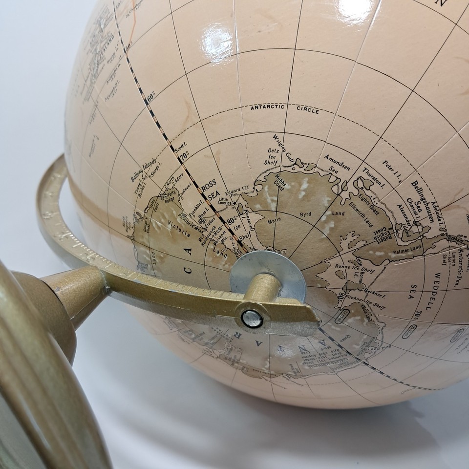 Vintage 12" Cram's Imperial World Globe Beige W Brass Tone Metal Stand ...