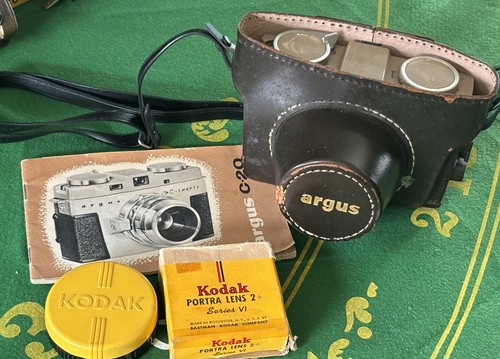 Vintage Argus C-twenty 35mm Camera Leather Case & Kodak Porta 2+ Lens ...