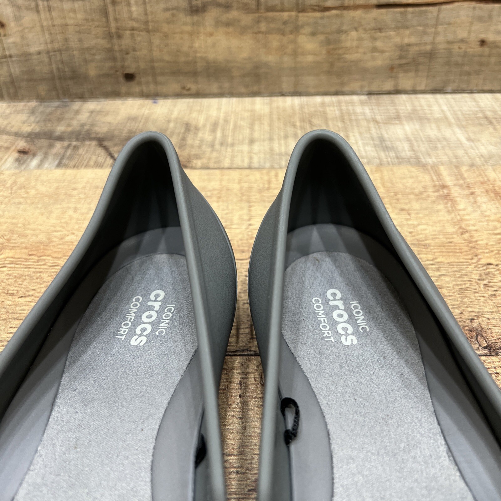 Crocs Iconic Comfort Womens Gray Rubber Slip On Flats… - Gem