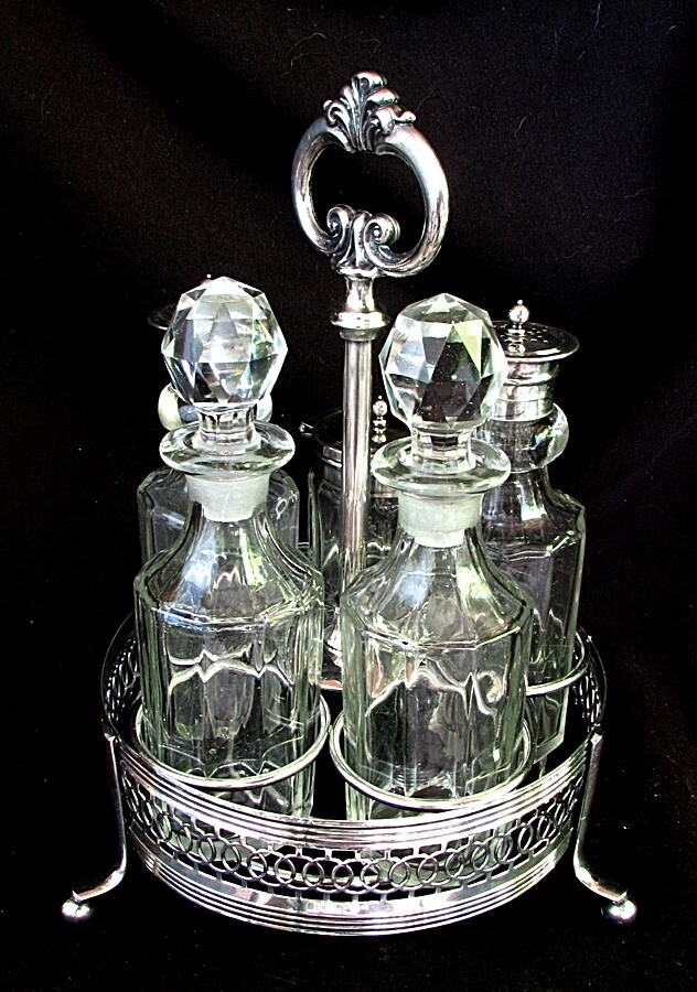 ANTIQUE SILVER CASTOR SET *SP w 5 ORIGINAL BOTTLES* VERY NICE c.1900 | eBay
