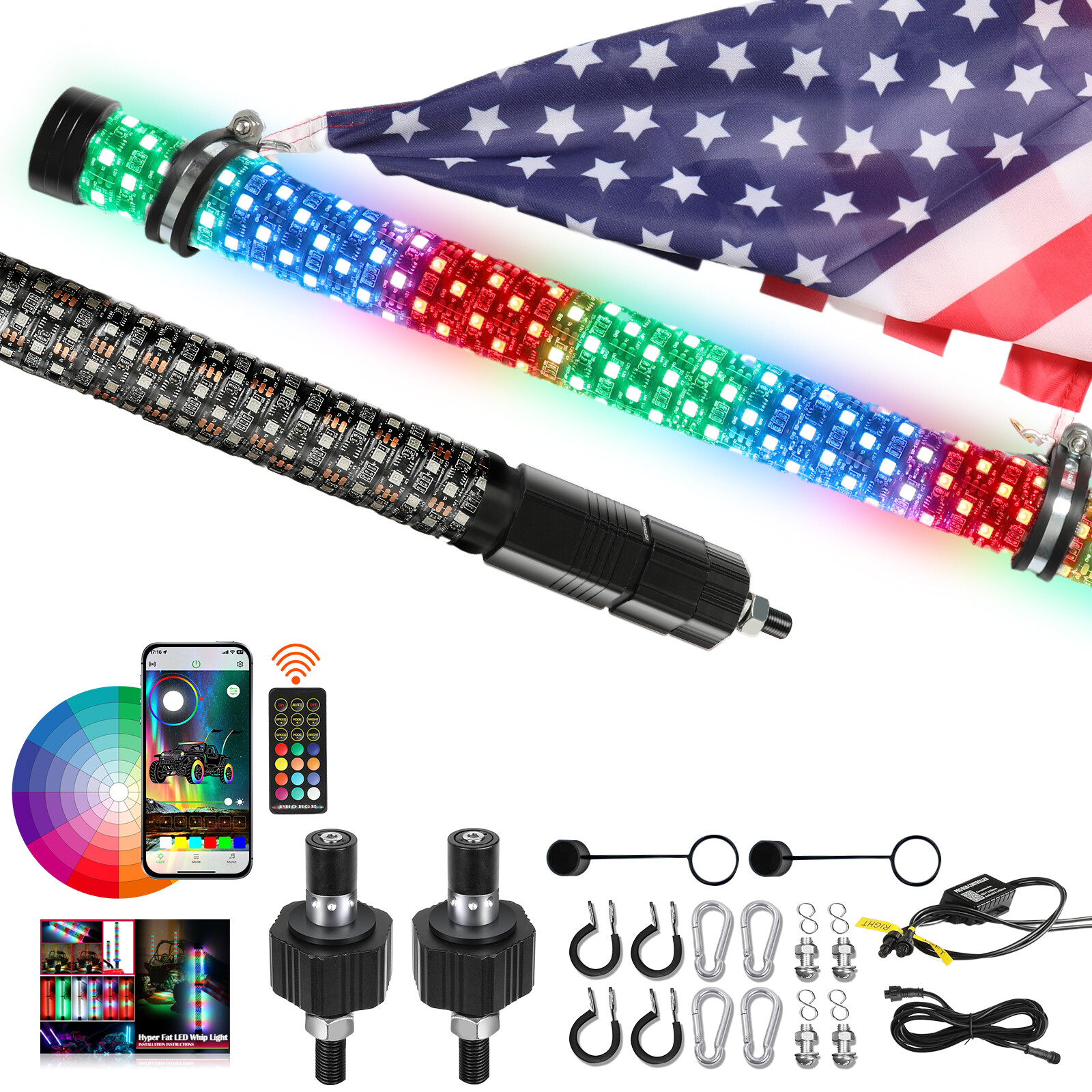 2023 NEWEST Thick LED Whip Spiral Chasing RGB 2FT Fat Whip Light For ...