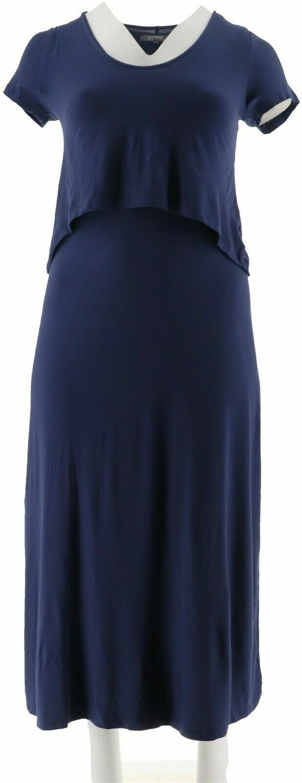 Lisa Rinna Collection Knit Maxi Dress w/Overlay-Blue Indigo-Petite XXS ...