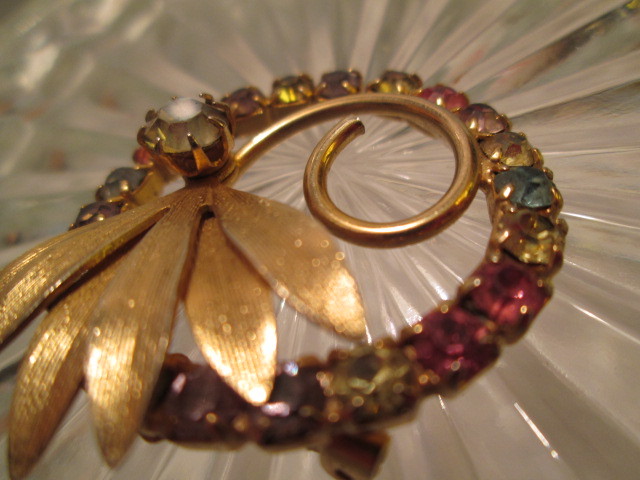 Vintage Art Deco Rev Gold-tone Rhinestone Crystal Brooch Prc Earring ...