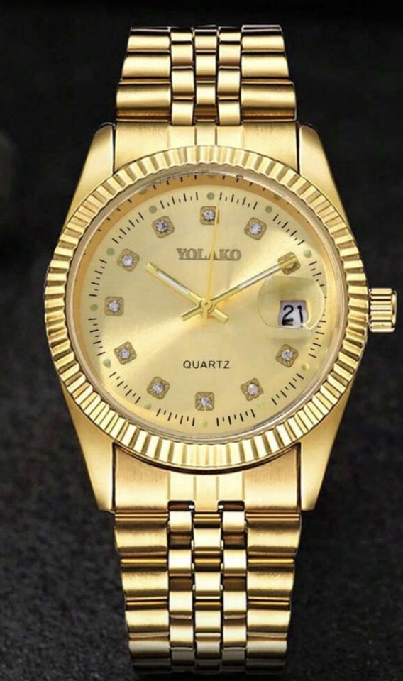 YOLAKO Men's Classic Gold-Tone Stainless Steel Quartz Watch with Date ...