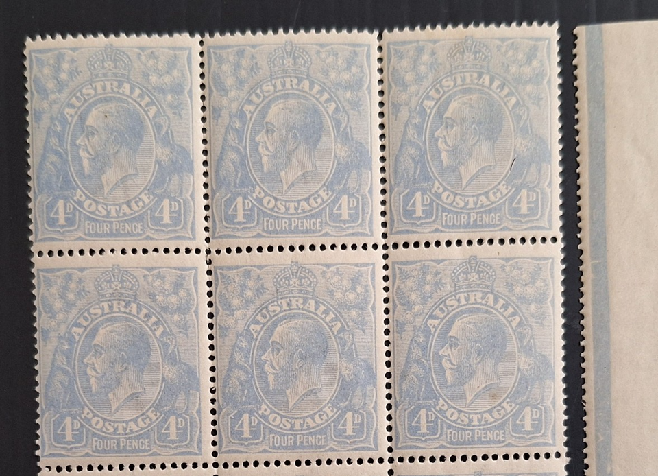 1922 Australia Blk 9X4d Pale Milky Blue KGV Stamps 2nd WMK MUH+5 Vars ...
