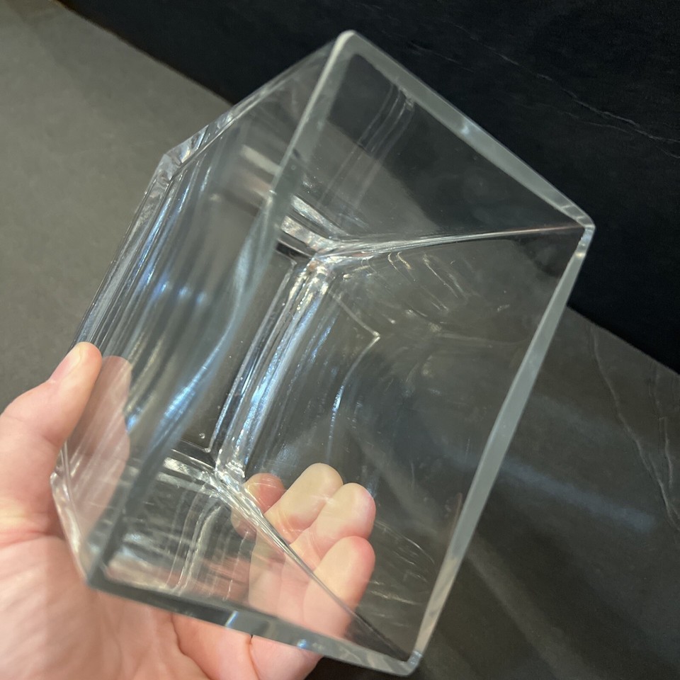 Vintage Clear Art Glass Vase Thick Cube | eBay
