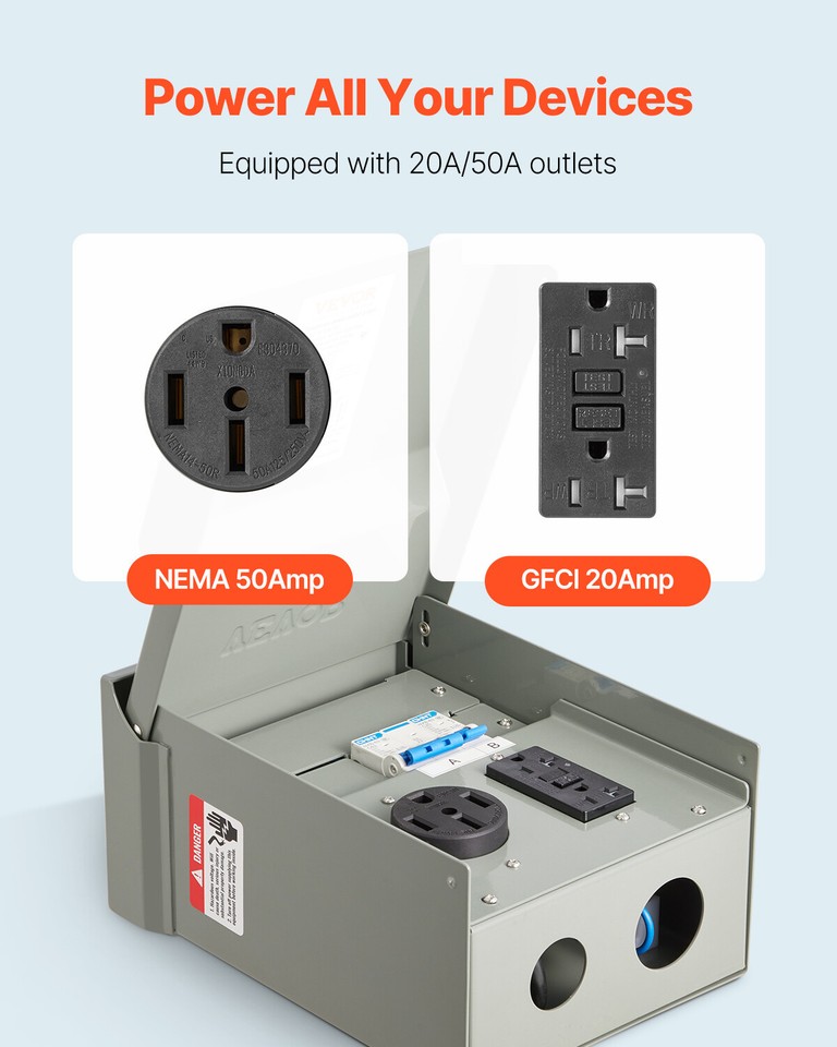 Temporary Power Outlet Panel RV Electrical Panel 20 50 Amp RV Outlet ...