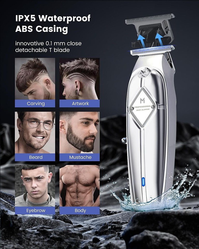 Pro USB Rechargeable Hair Clippers Cordless T-Blade Trimmer Kit ...