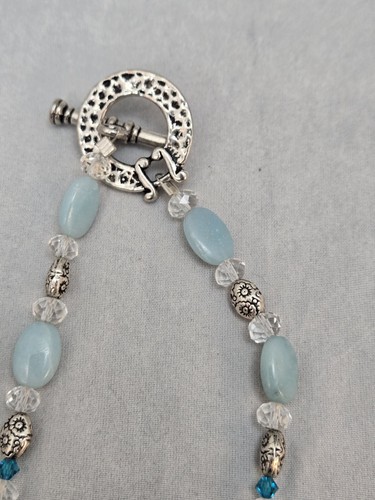 Large Amazonite Pendant Mix Beaded Silver Tone Metal Boho Toggle Clasp ...