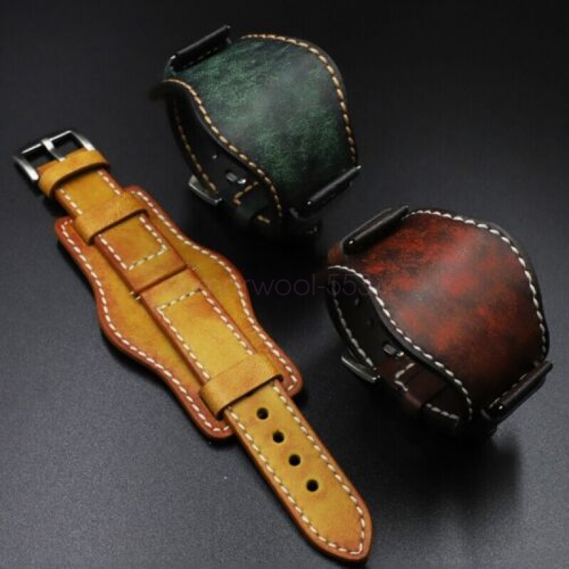 AUS HOT Leather Cuff Watch Band Strap With Mat Wrist Protection 20mm ...