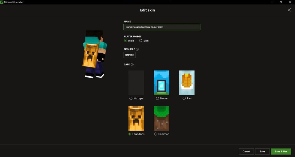 RARE Minecraft Founders Cape Account/Transfer + 3 Bonus Capes [JAVA ...