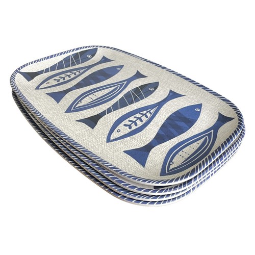 222 Fifth Melamine Dinner Plates Rectangle Coastal Beach FISH 14x10 Set ...