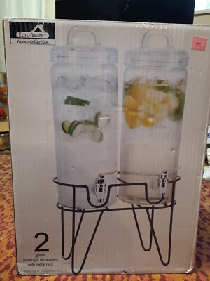 Euro-Ware 2 Glass Beverage Dispenser With Rack New | eBay