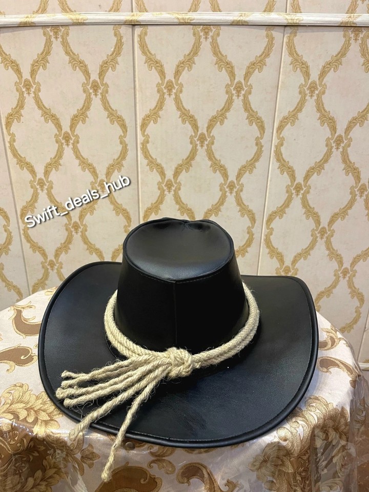 Genuine Black Leather Arthur Morgan Style Western Cowboy Hat For Men ...