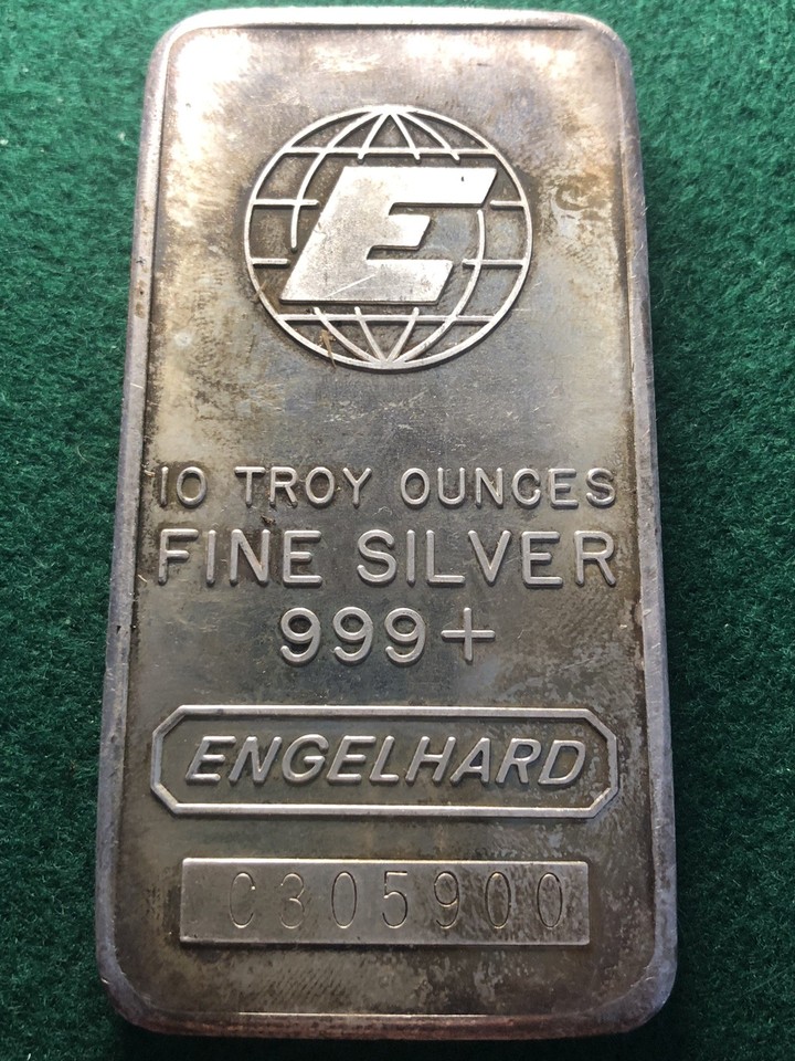 Engelhard 10oz Silver Bar Struck E Logo .999 Fine Silver Serial # ...