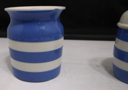 T.G. Green Cornishware 1930's Blue Striped Green Stamp Lidded Jar ...
