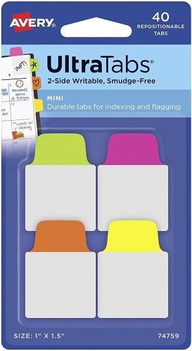 Ultra Tabs(R) Repositionable Mini Tabs 1x1.5in Neon Tabs Clear Body 40 ...