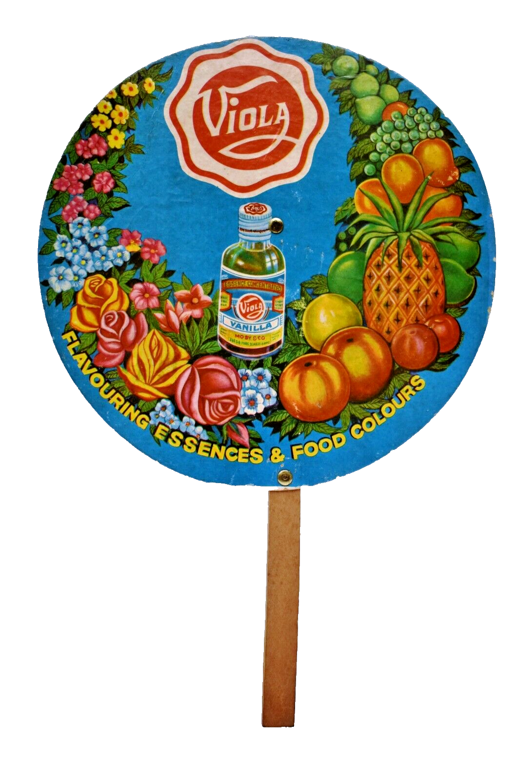 Vintage Advertising Hand Fan Of Viola Flavouring Essences Food Colours ...