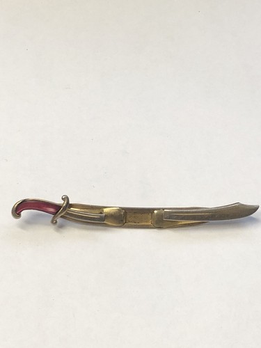 Mens Vintage Swank Red Ruby Glass Scimitar Sword Tie Tack Bar Clip 3 3/ ...