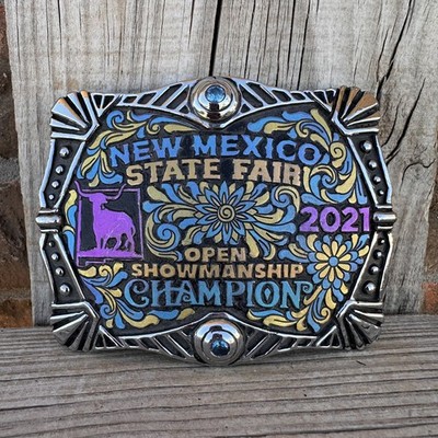 Cowboy Trophy Rodeo Style Belt Buckle with open showmanship champion | eBay