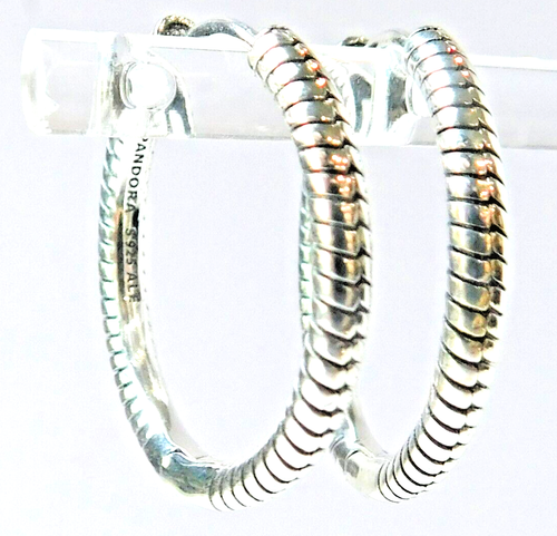 Authentic Pandora Earrings, Silver Snake Chain Hoops, #299532C00 | eBay