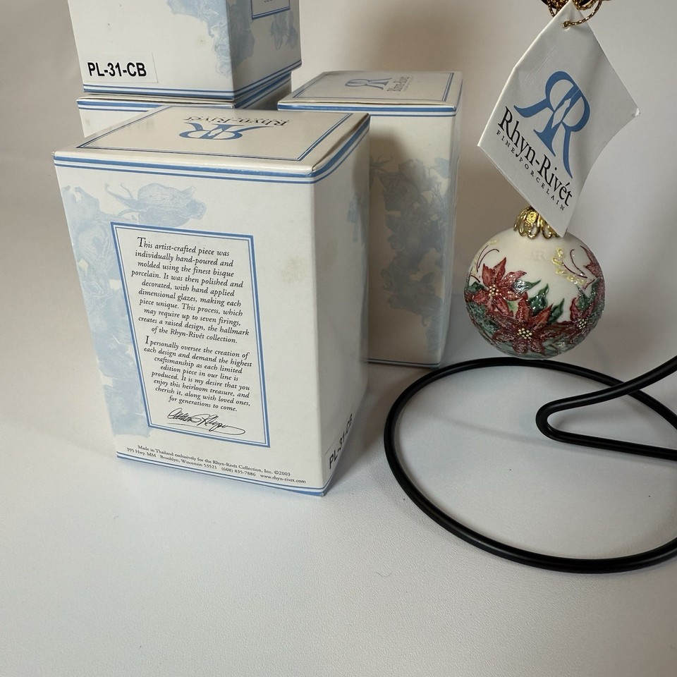 4 Rhyn Rivet Poinsettia Basket Christmas Ornament VTG Hand Poured ...