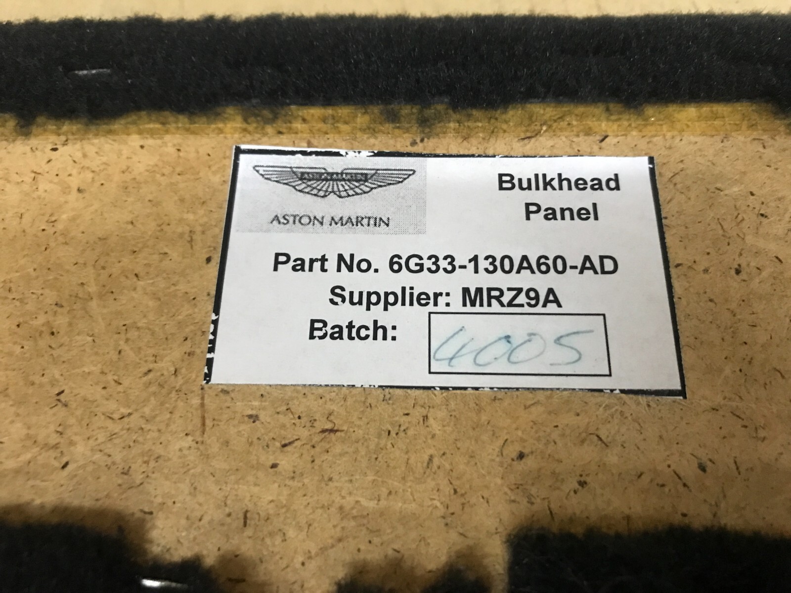 ASTON MARTIN VANTAGE V8 BOOT TRUNK REAR BULKHEAD CARPET COVER TRIM 6G33 ...