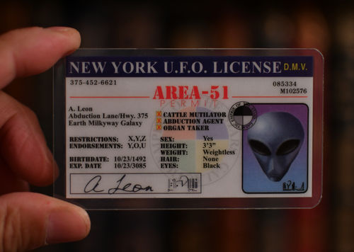 New York UFO Operator Alien Area-51 Identification ID card Drivers ...