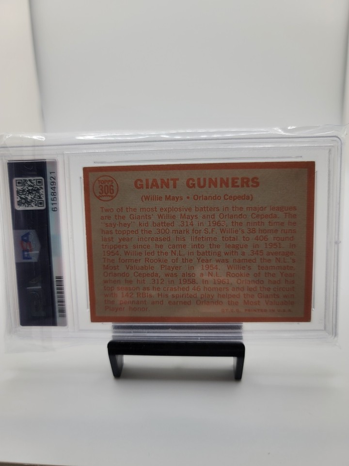 1964 Topps Baseball Giant Gunners Willie Mays, Orlando Cepeda #306 PSA ...