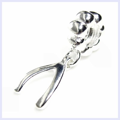 Sterling Silver Wishbone Symbol Dangle Lucky Bead for European Charm ...