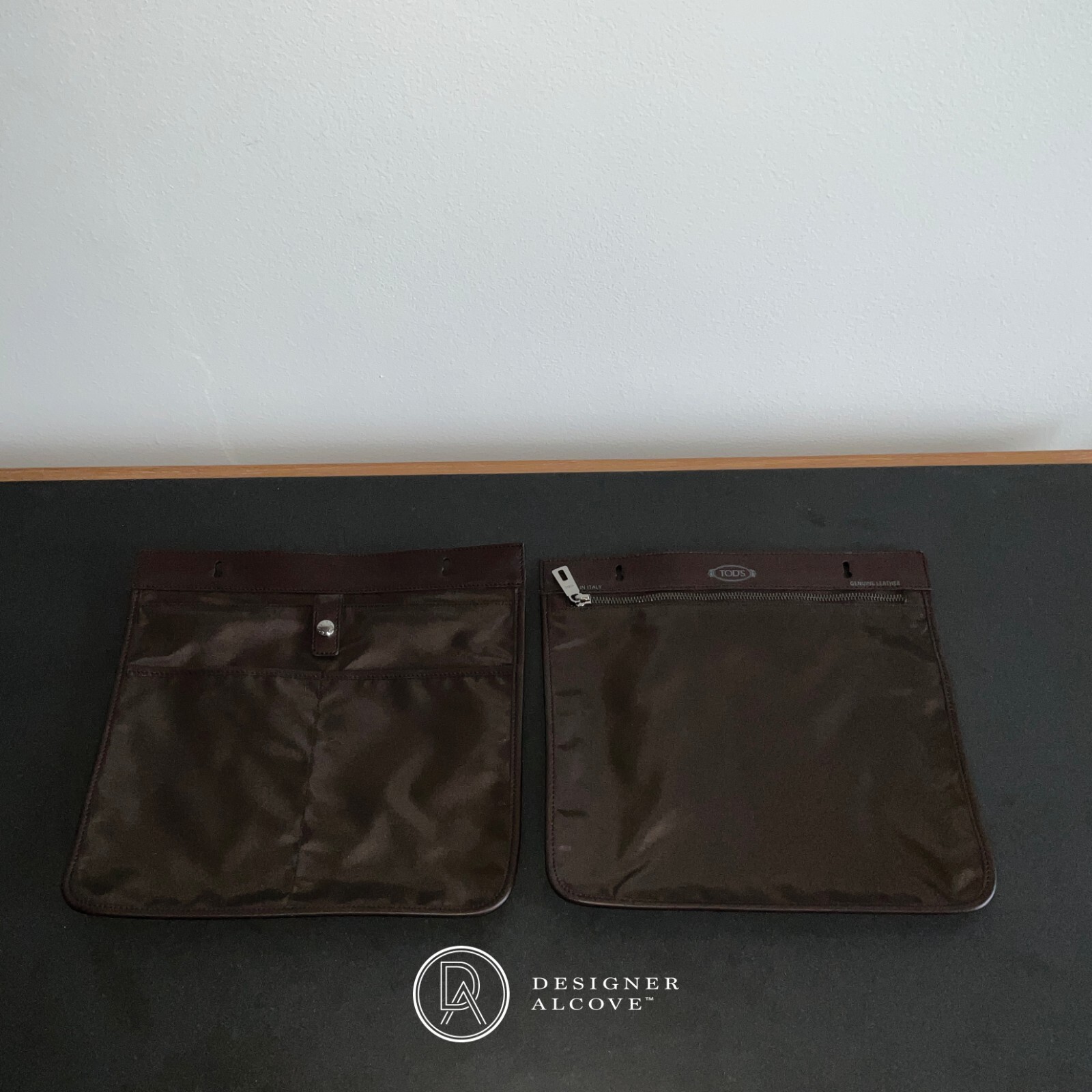 TOD'S Script Tote Bag in Brown Nappa Leather with Navy Trim Detail ...