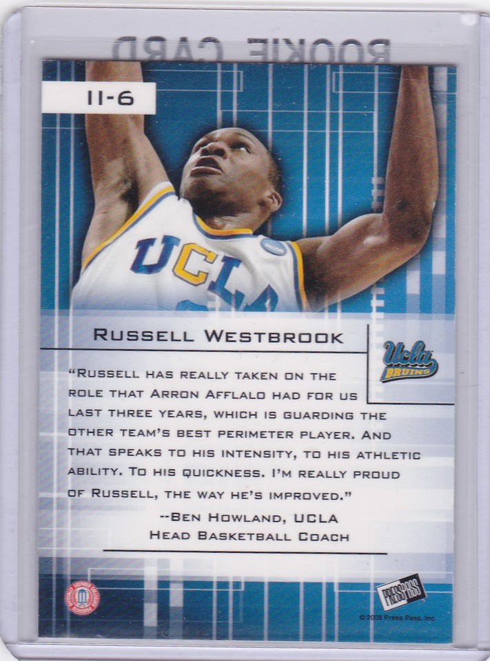 RUSSELL WESTBROOK ROOKIE CARD 2008 RC College Basketball UCLA Bruins ...