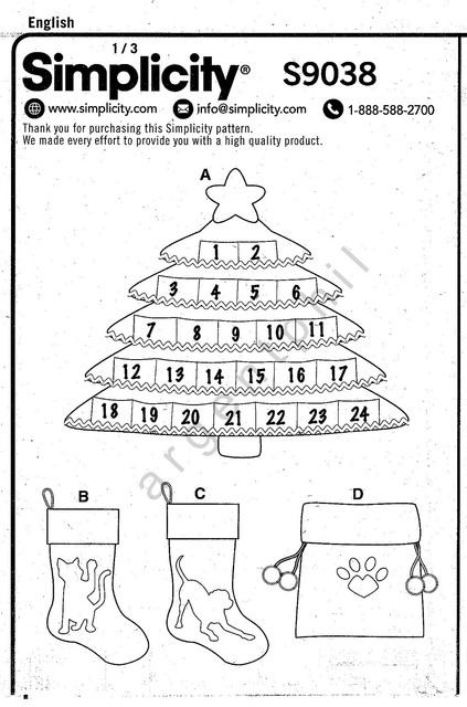 Simplicity Sewing Pattern S9038 Holiday Countdown Calendar Stocking for ...